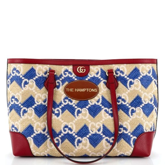 Gucci | Bags | Gucci The Hamptons Ophidia Shopping Tote Straw Effect Gg ...